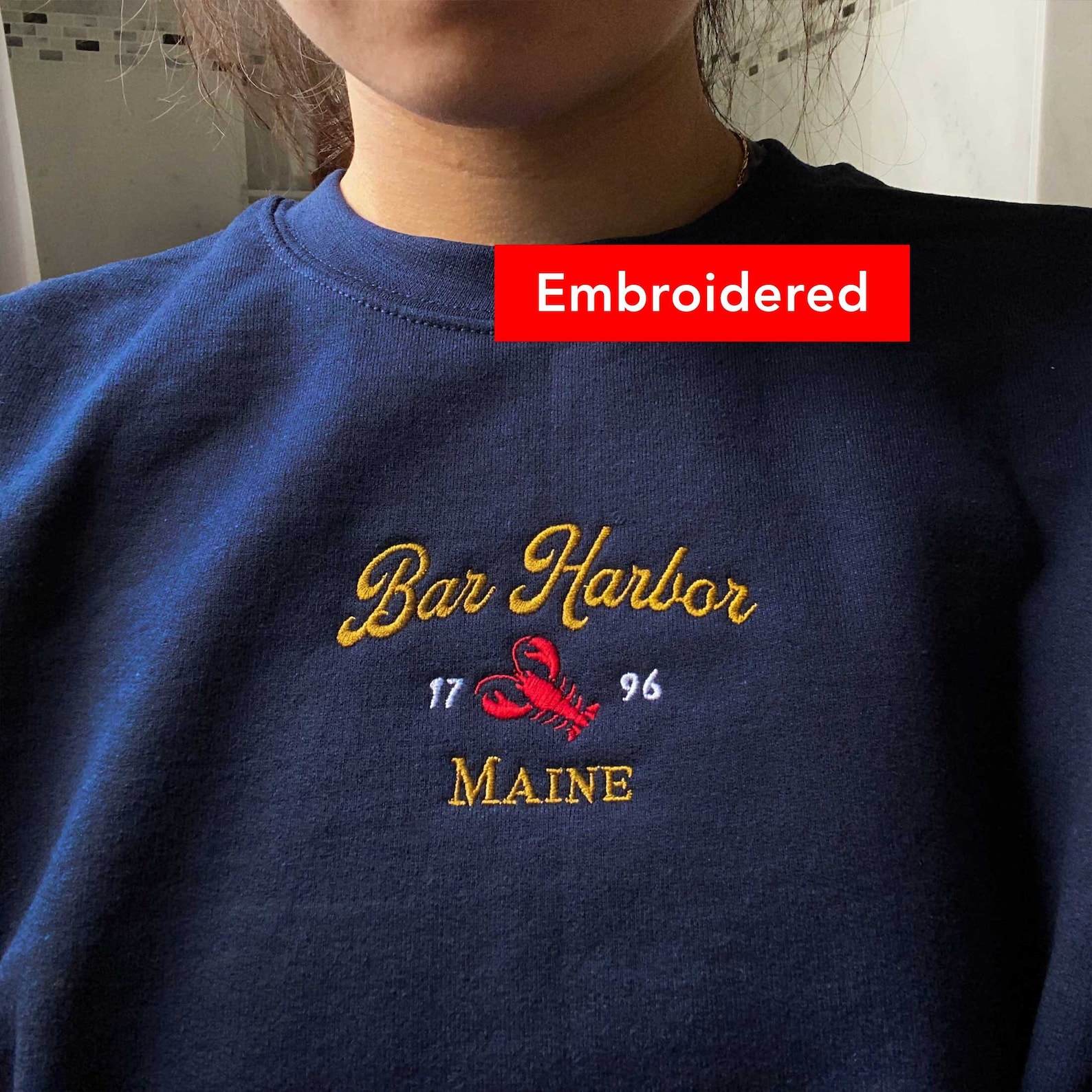 Bar Harbor Maine Sweatshirt, Vintage Crewneck Embroidered, Lobster ...