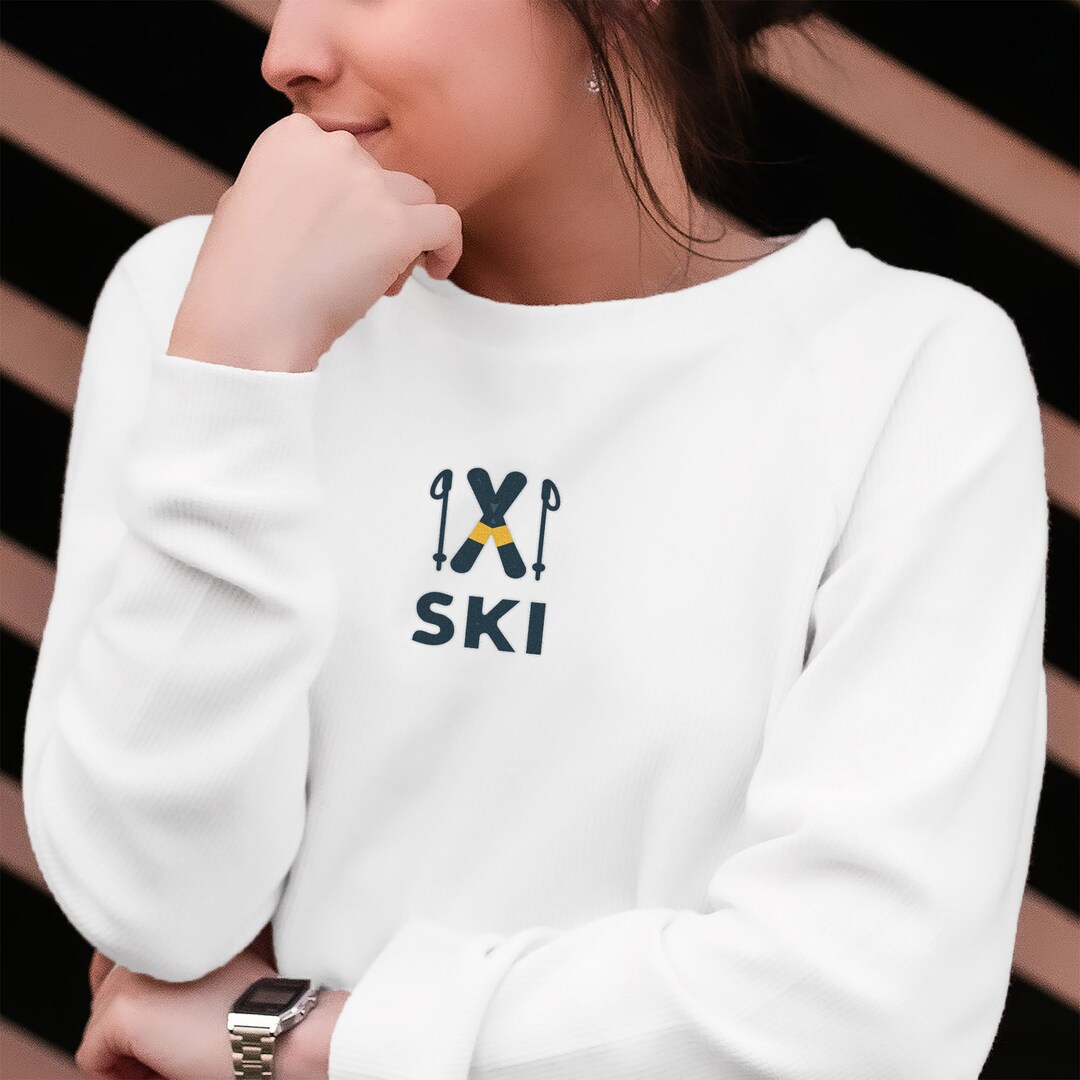 Ski Embroidered Fleece Sweatshirt Pullover, Cute Christmas Sweater ...