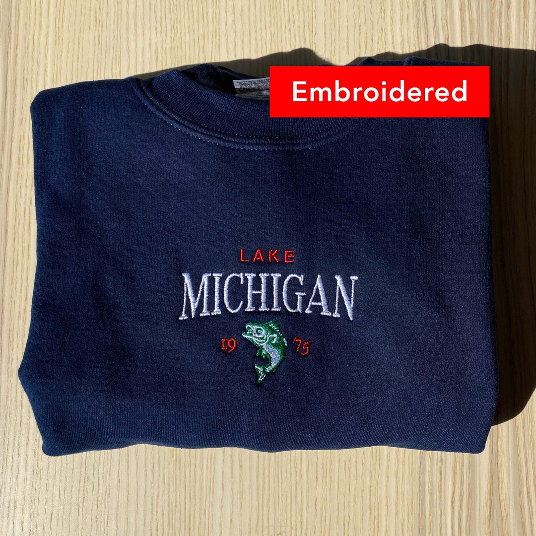 Lake Michigan Sweatshirt, Embroidered Crewneck Vintage - Etsy