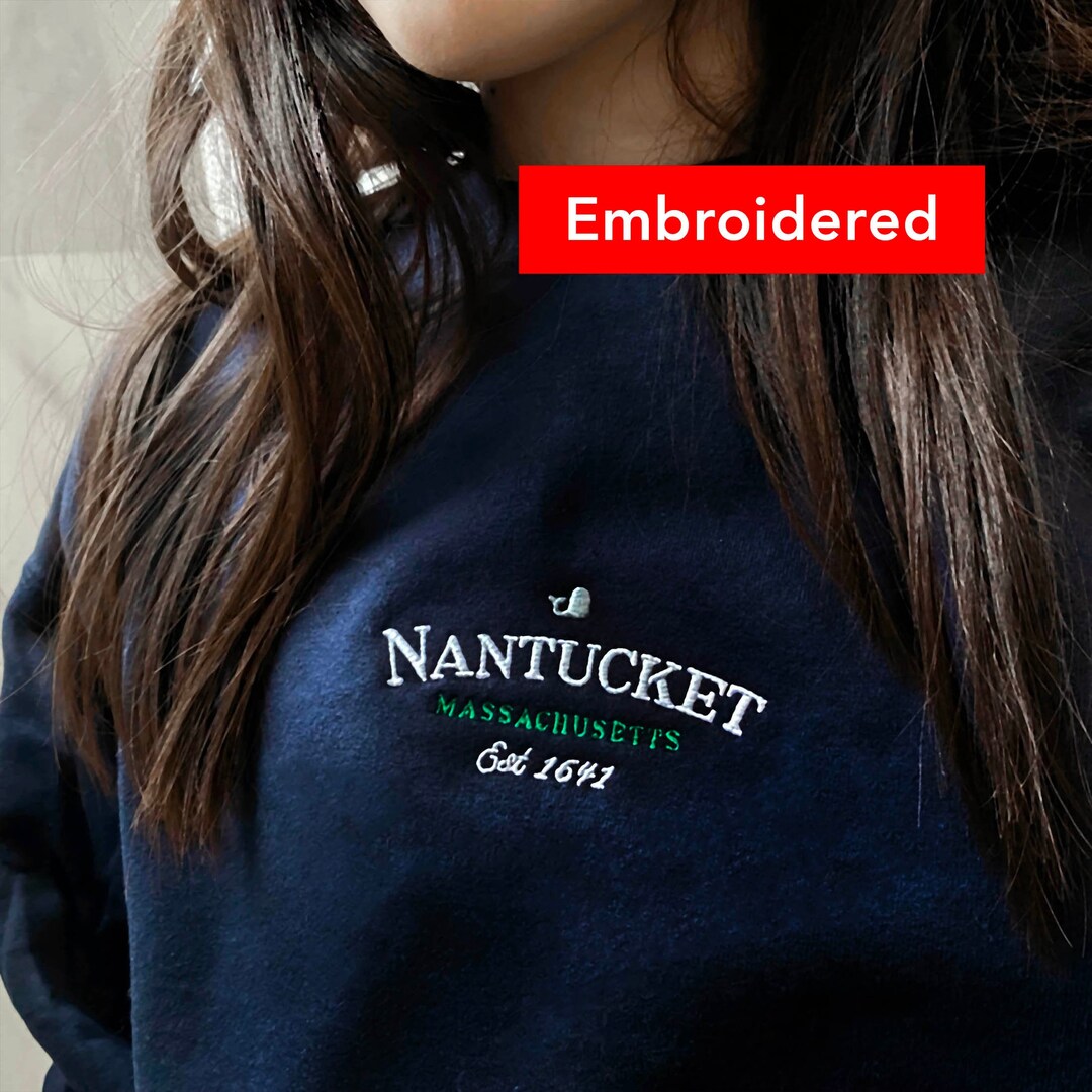 Nantucket Sweatshirt, Vintage Massachusetts Embroidered Crewneck, Whale Sweater, Nantucket ...