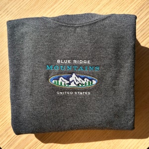 Blue Ridge Mountains Sweatshirt, Outdoors Vintage Crewneck Embroidered ...