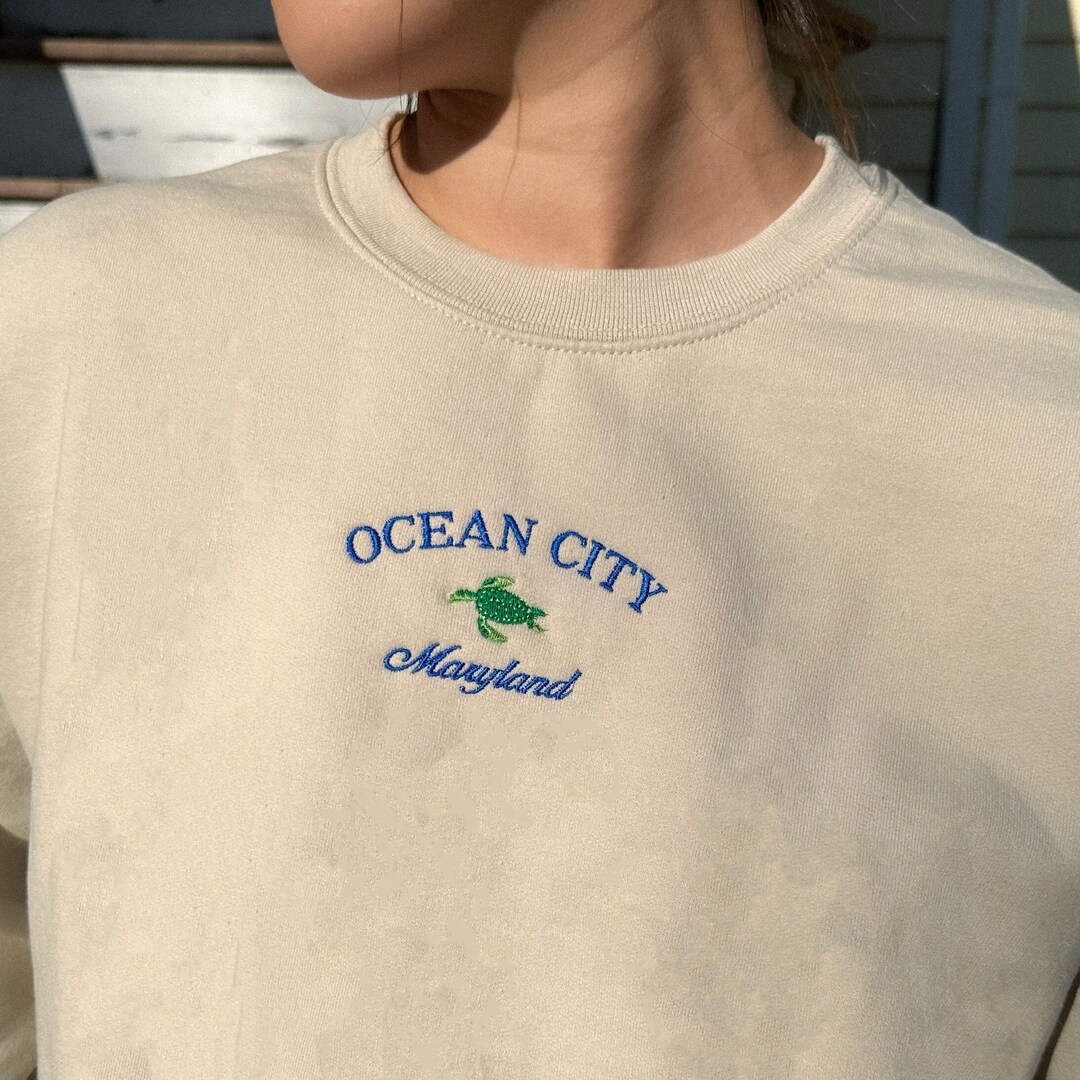 Ocean City Maryland Sweatshirt, Embroidered Turtle Crewneck - Etsy