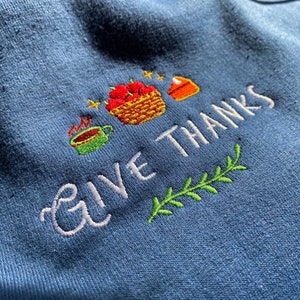 GIVE THANKS | Thanksgiving Sweatshirt, Thankful Embroidered Fall ...