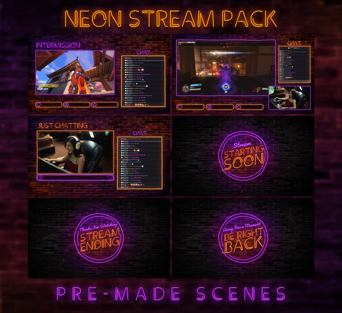 Neon Glowing Twitch Stream Overlays ANIMATED - Etsy