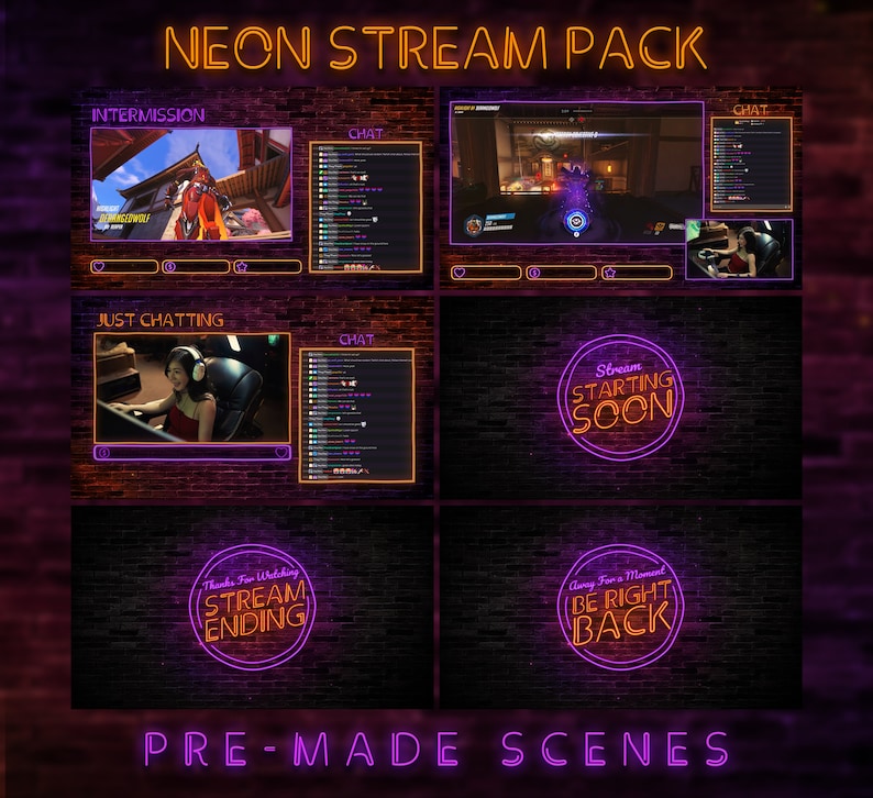 Neon Glowing Twitch Stream Overlays ANIMATED - Etsy