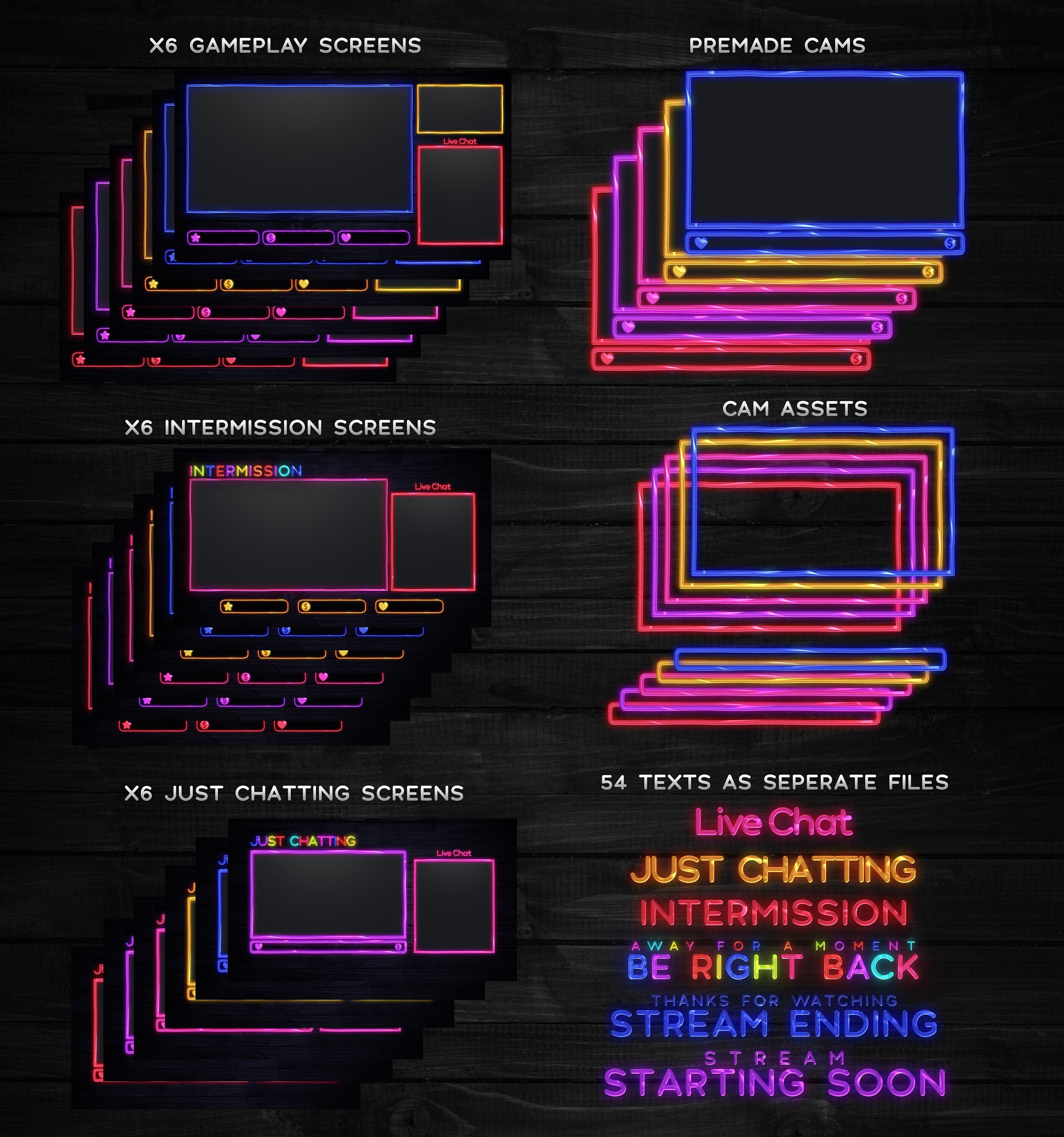 Animated Neon Twitch Overlay/stream Overlay Pack - Etsy