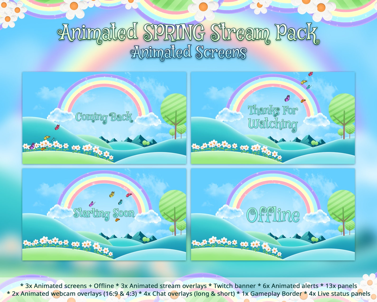 Animated Twitch Overlays, Spring Overlays, Summer Stream Pack, Alerts ...