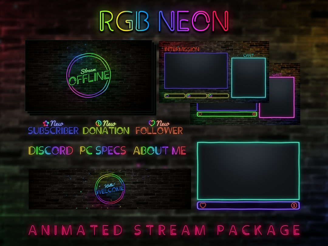 RGB Neon Twitch Overlays Package [ANIMATED] - Etsy Canada