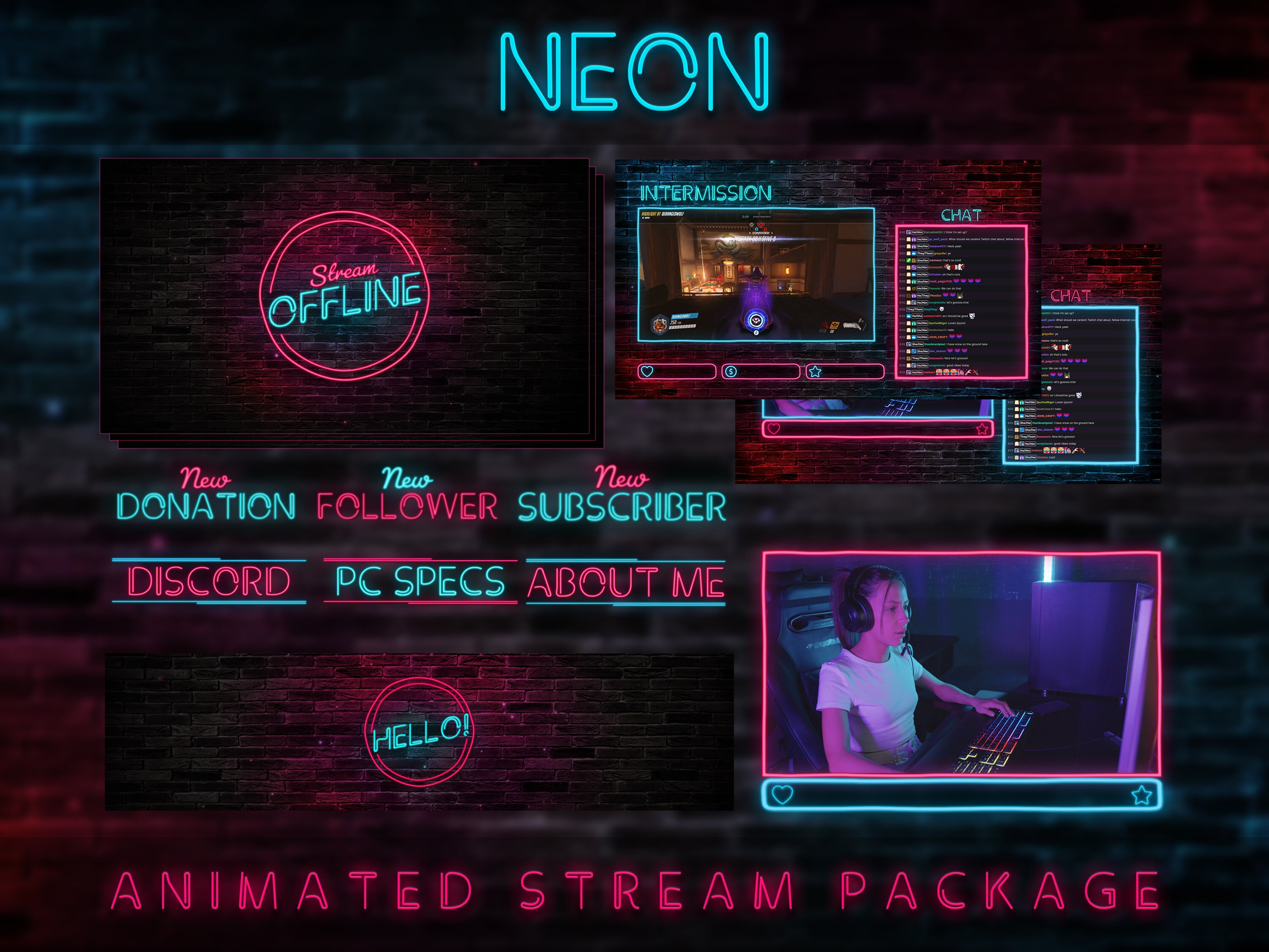 ANIMATED Glowing Neon Stream Overlays | Etsy