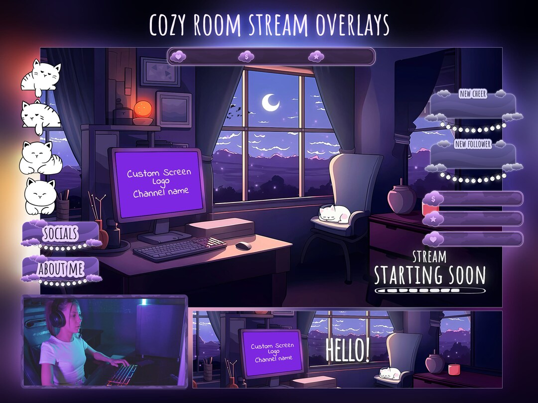 Custom Cozy Twitch Overlay Stream Package Animated Cozy Gaming Room Twitch Overlay Lofi Twitch ...