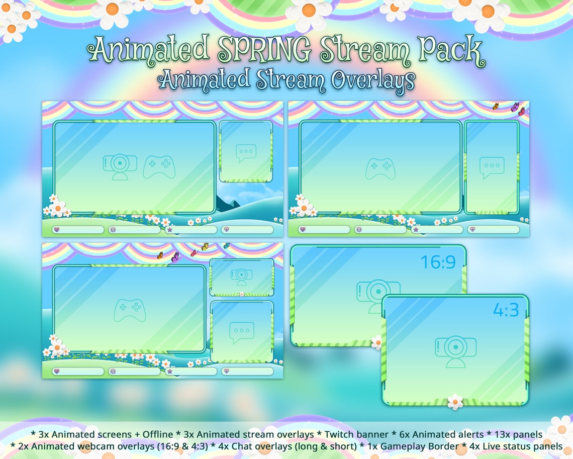 Animated Twitch Overlays, Spring Overlays, Summer Stream Pack, Alerts ...
