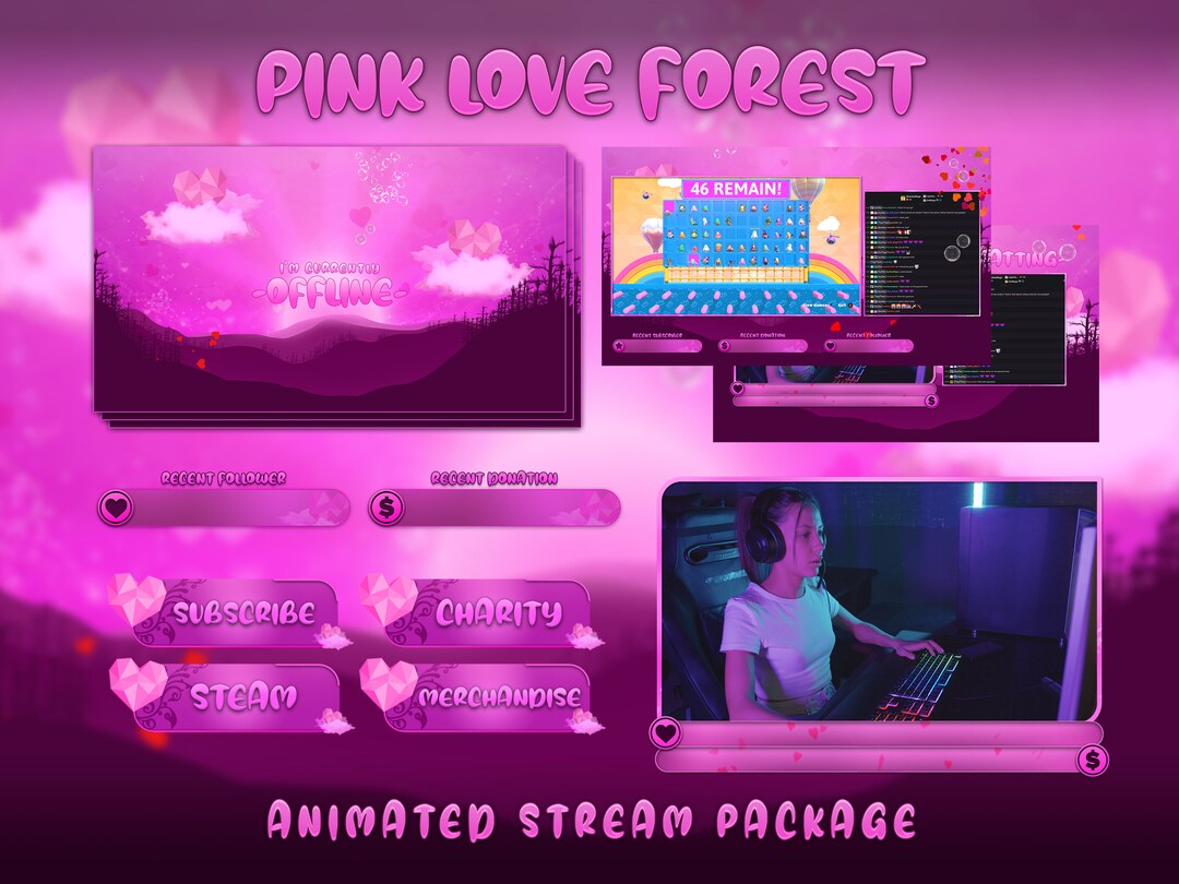 Pink Love Hearts Twitch Overlay Pack Animated - Etsy