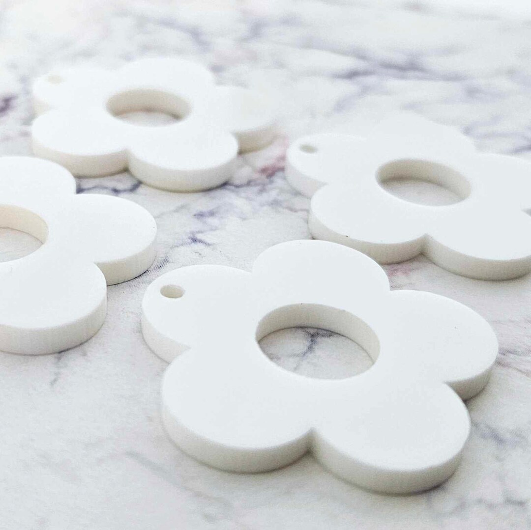 6 Pcs 30mm Laser Cut WHITE Acrylic FLOWERS With or Without Holes - Etsy