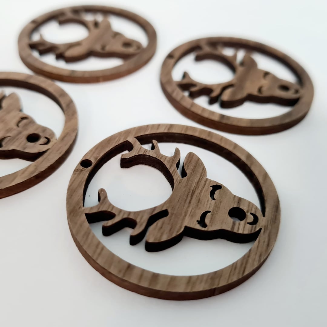6 Pcs 40mm Laser Cut WALNUT Veneer Christmas REINDEER Dangles - Etsy