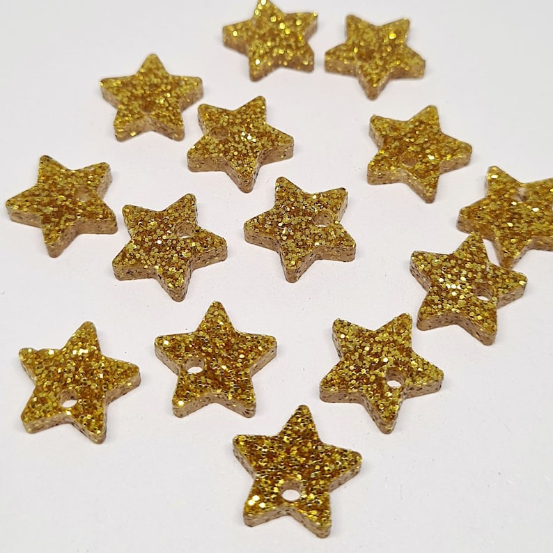 20 pcs 14mm Laser Cut Gold Glitter Acrylic Stars with or | Etsy