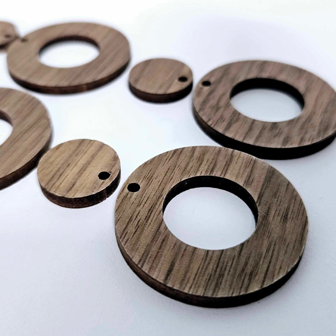6 Pcs 33mm Laser Cut WALNUT MINI HOOP Acrylic Dangles, With Toppers ...