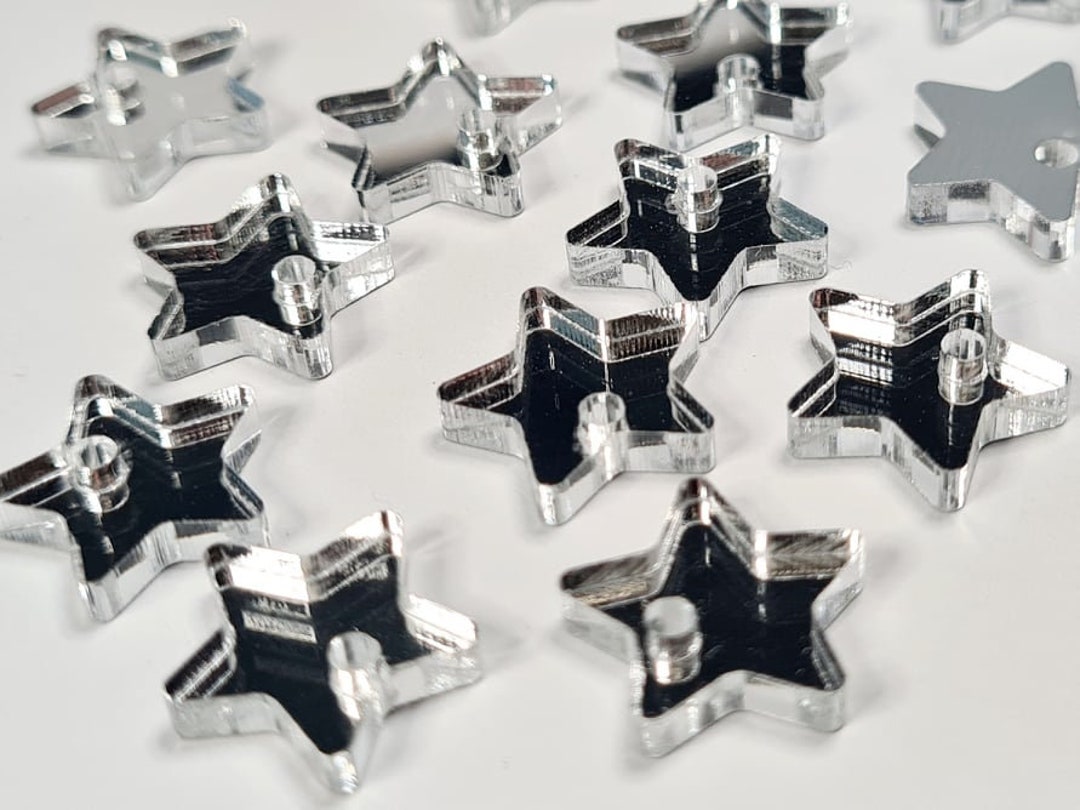 20 Pcs 14mm Laser Cut Silver Mirrored Acrylic Stars With or Without 2mm ...