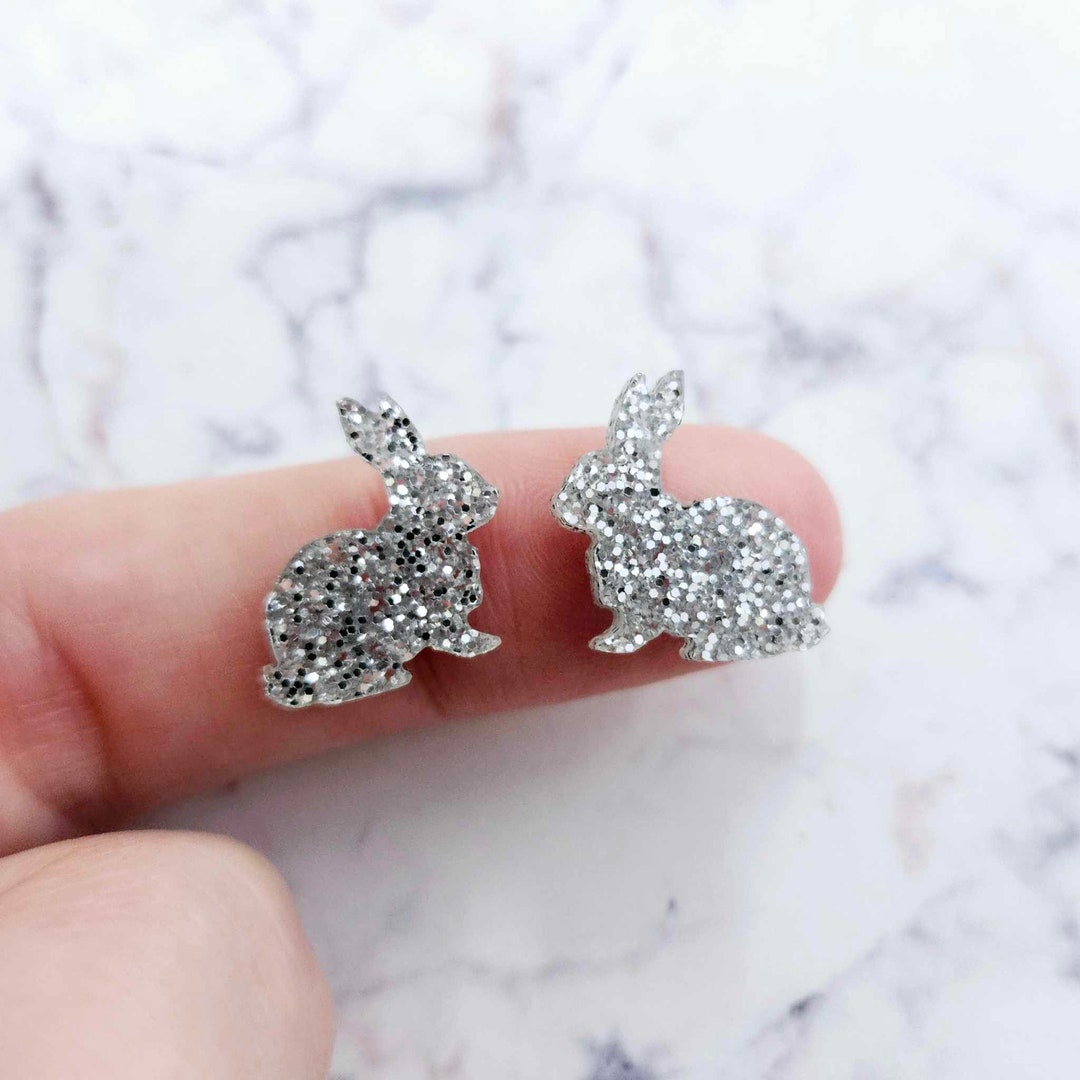 10 Pcs 15mm Laser Cut SILVER GLITTER Acrylic BUNNIES - Etsy