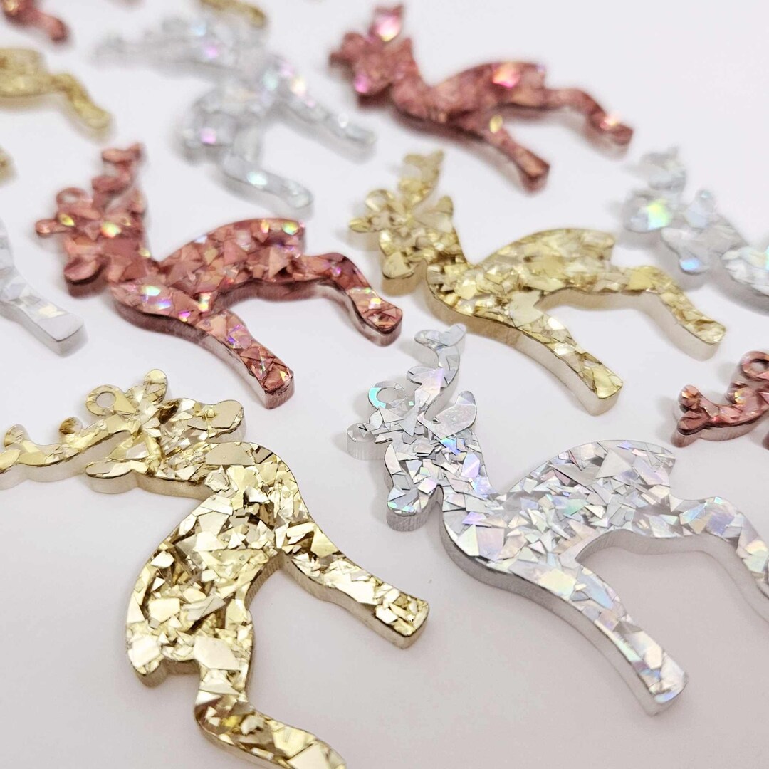 6pcs 45mm Laser Cut Silver/gold/rose Gold GLITTER Acrylic REINDEER ...