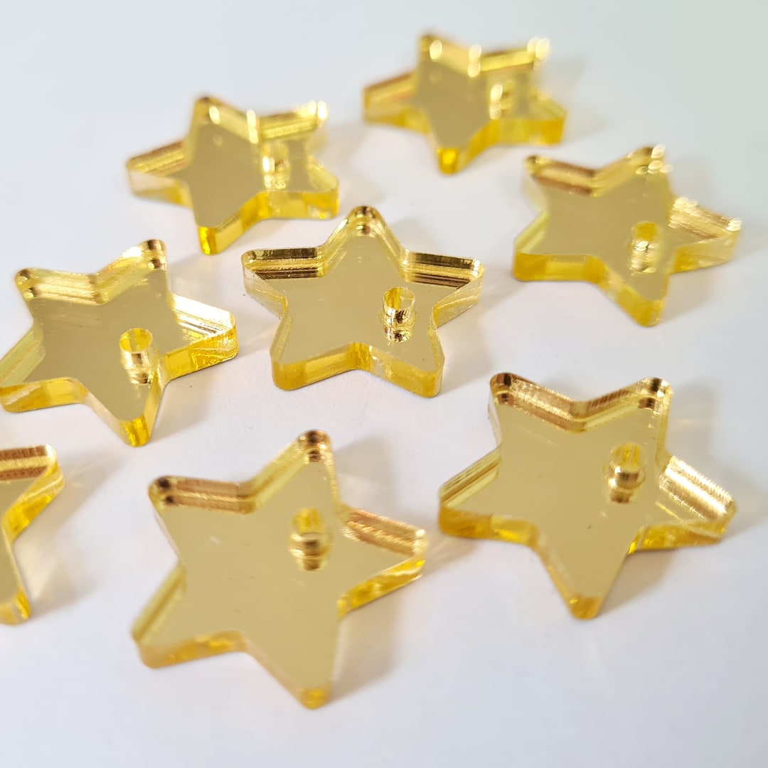 20 Pcs 16mm Laser Cut GOLD MIRROR Acrylic STARS With or Without 2mm ...