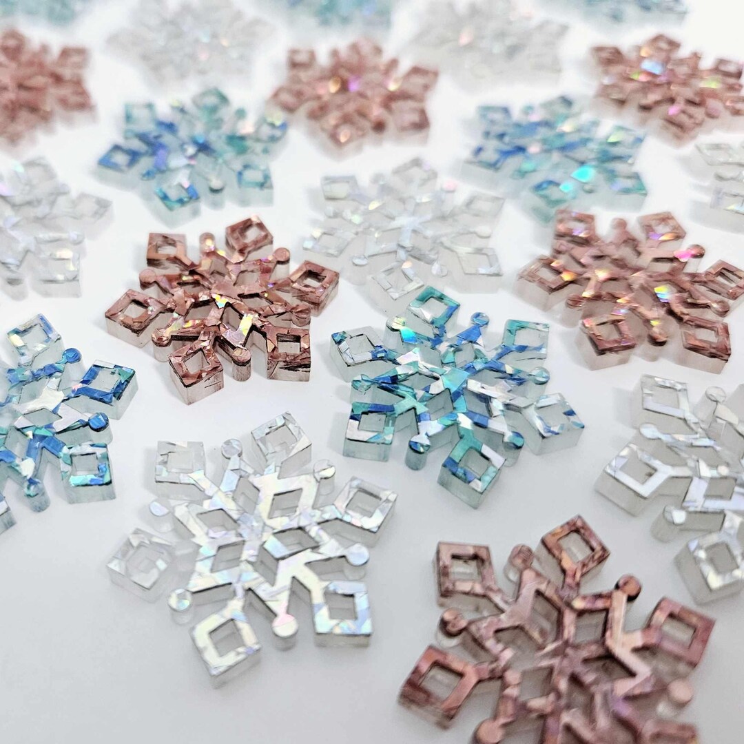 6 Pcs Laser Cut CHUNKY GLITTER Acrylic MINI Snowflake Dangles, Mixed ...