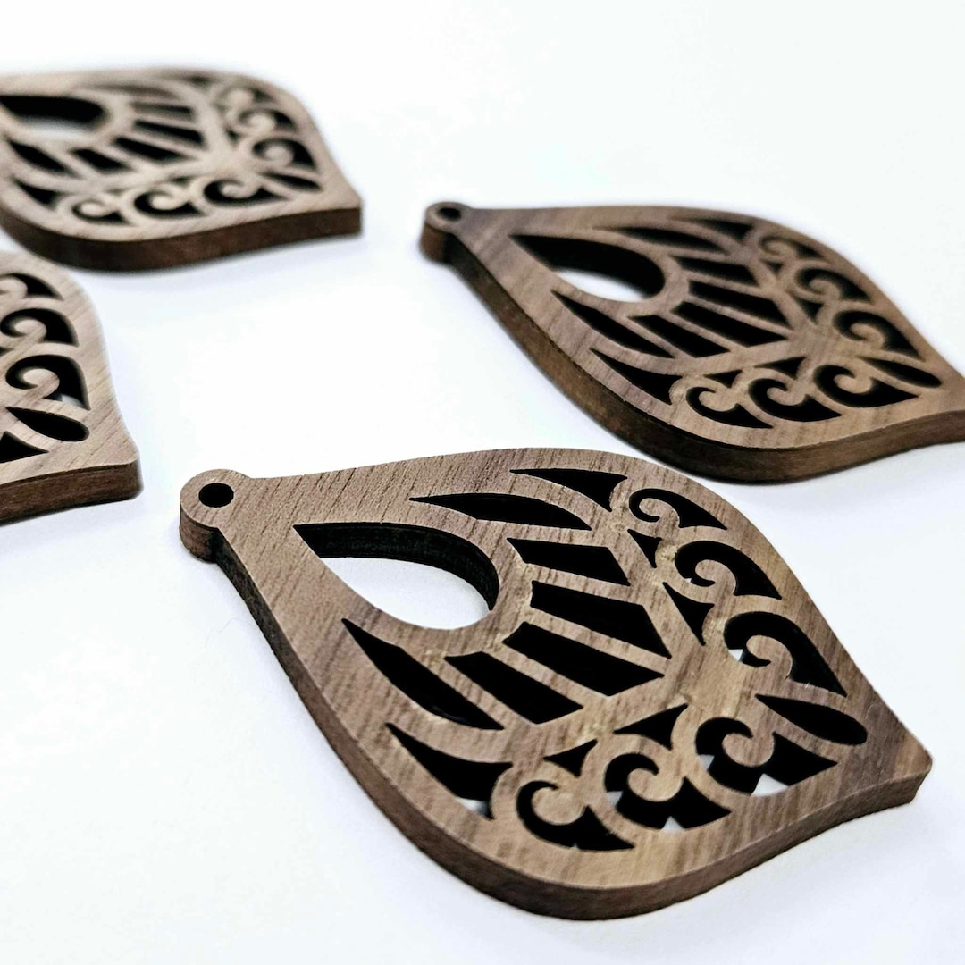 6 Pcs) 50mm Laser Cut WALNUT Veneer FILIGREE TEARDROPS - Etsy