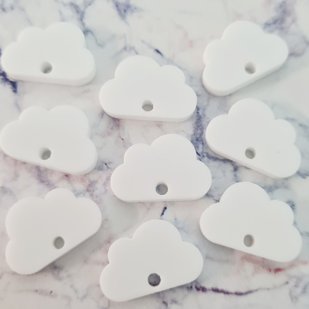 20 Pcs 18mm Laser Cut GLOSSY WHITE Acrylic CLOUDS With or Without 2mm ...