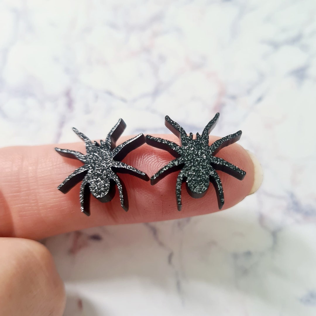 10 Pcs 16mm Laser Cut BLACK GLITTER Acrylic SPIDERS - Etsy
