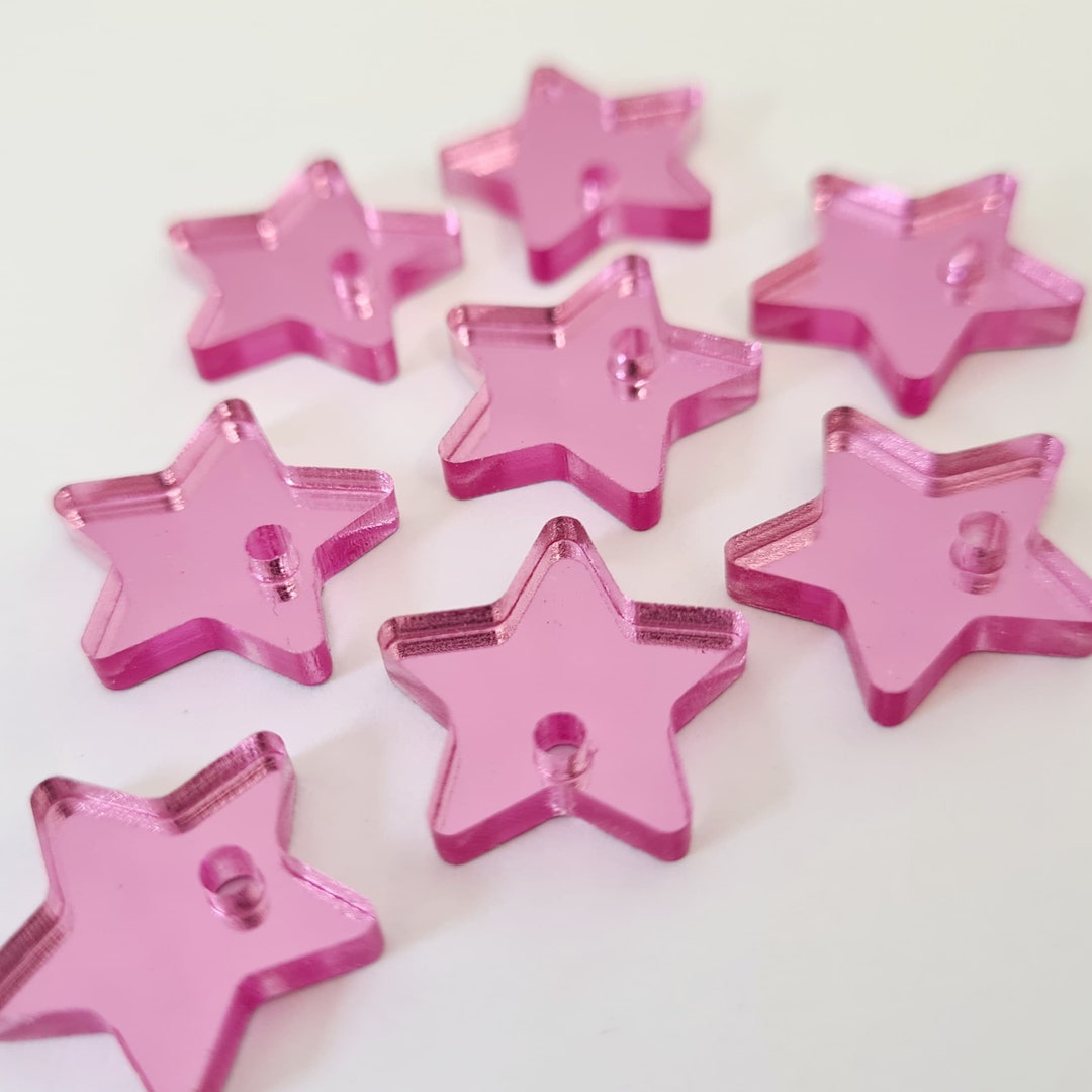 20 Pcs 16mm Laser Cut PINK MIRROR Acrylic STARS With or Without 2mm ...