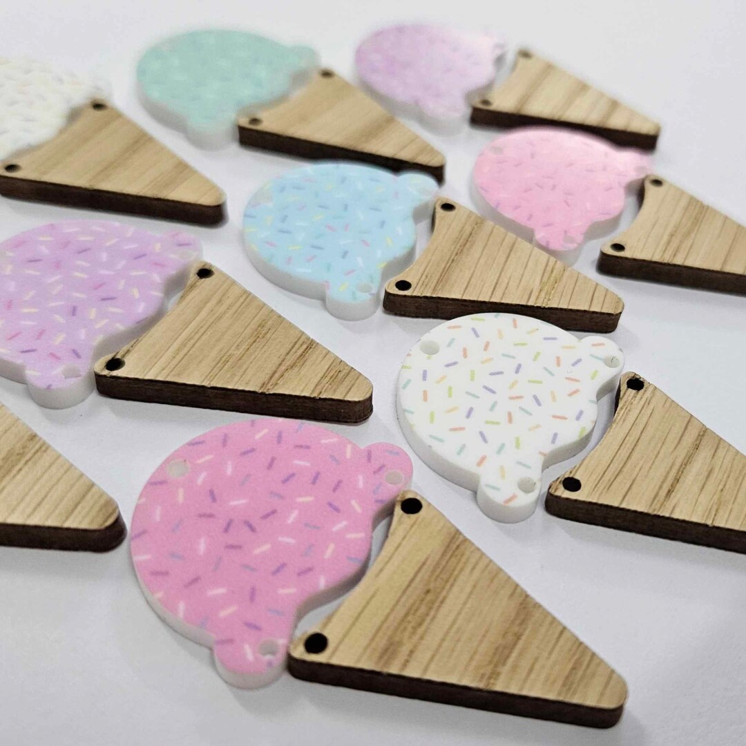 20pcs 50mm Laser Cut SPRINKLE Acrylic Single Scoop Ice-cream MIXED PACK ...