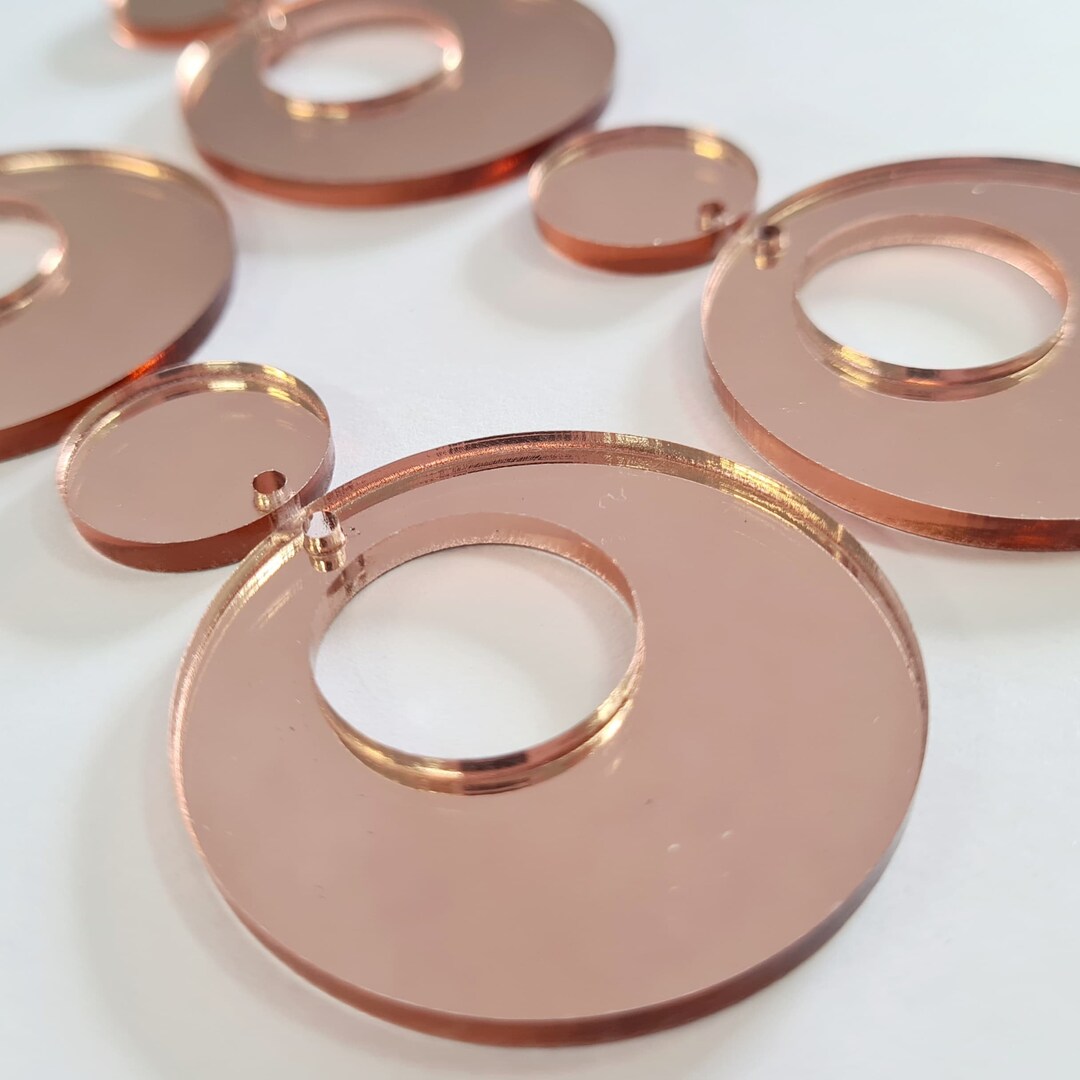 6 Pcs 40mm Laser Cut ROSE GOLD MIRROR Acrylic Dangles, With Toppers. - Etsy