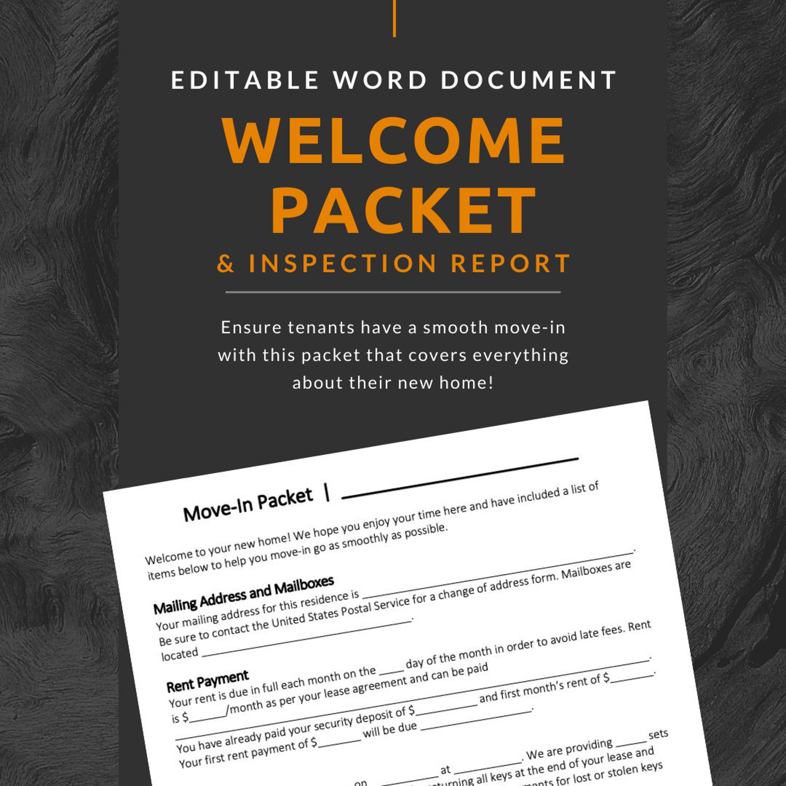 Tenant Welcome Packet - Rental Property Move-in (instant Download ...