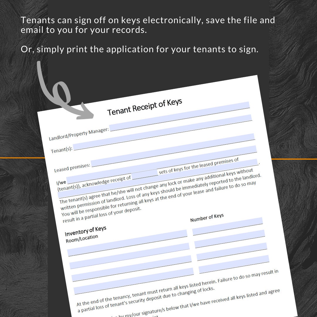 Tenant Receipt of Keys (instant Download - Editable PDF Form) - Etsy