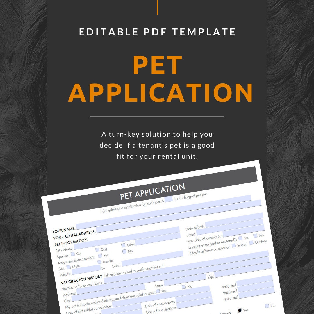 Pet Application for Rental Property (instant Download - Editable PDF ...