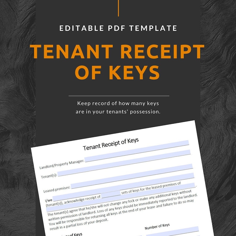 Tenant Receipt of Keys (instant Download - Editable PDF Form) - Etsy