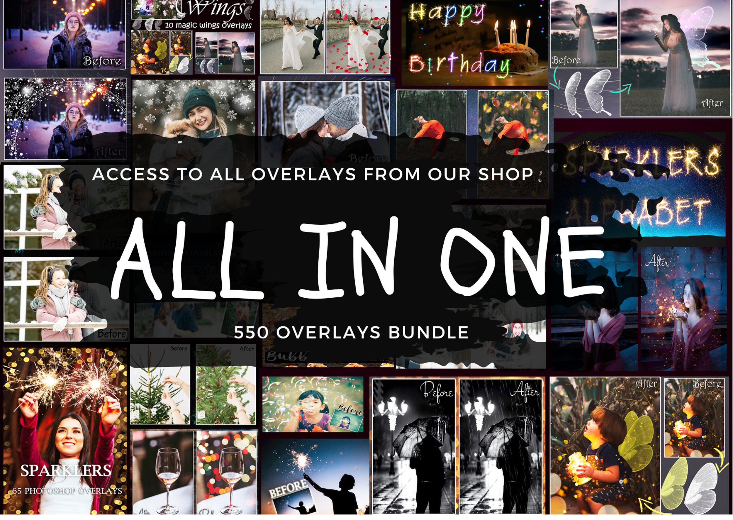 550 Photo Overlays Pack JPG/PNG for Adobe Photoshop - Various ...