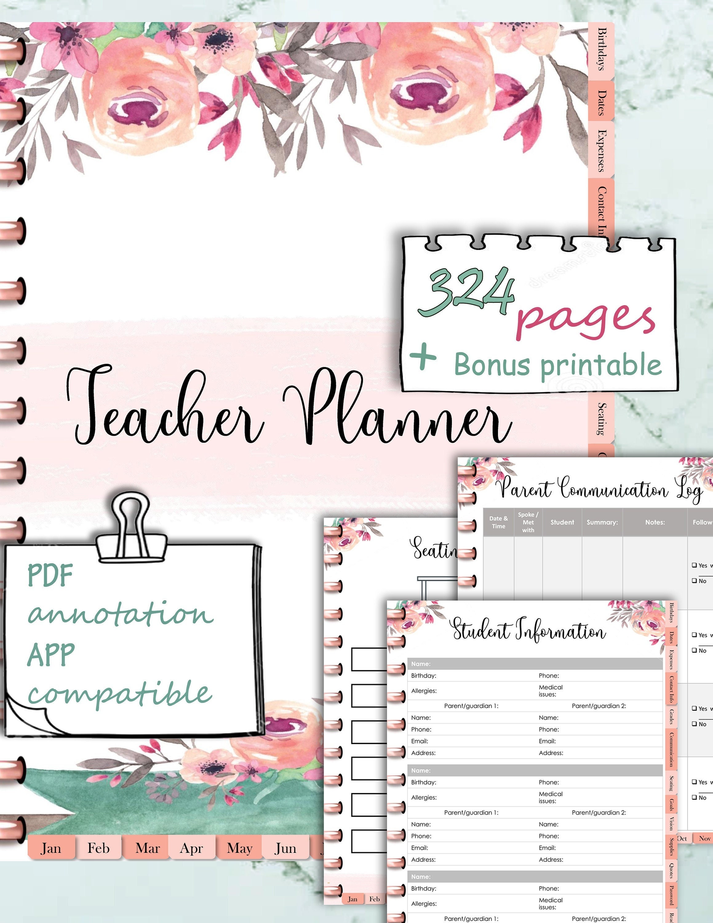 Teacher Planner Printable, Teacher Planner Digital, Lesson Planner ...