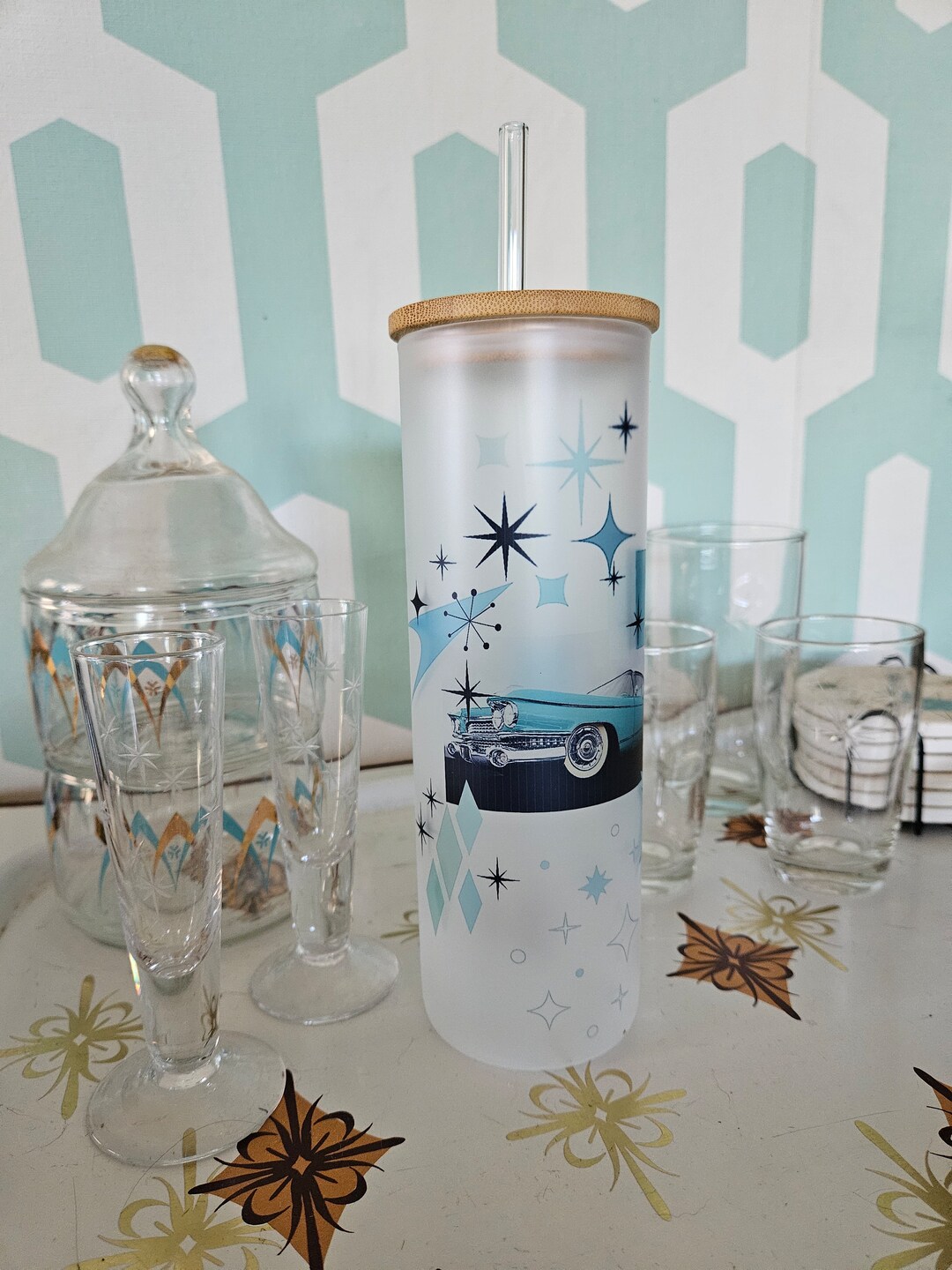 Atomic MCM Classic Car 20oz Glass Tumbler - Etsy