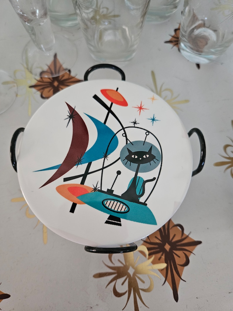Atomic MCM Space Cat Coasters - Set of 6 - Etsy