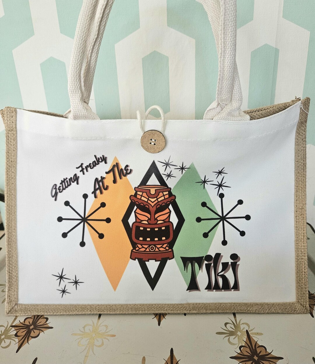 MCM Tiki "getting Freaky at the Tiki" Box Tote Bag - Canvas and Jute ...