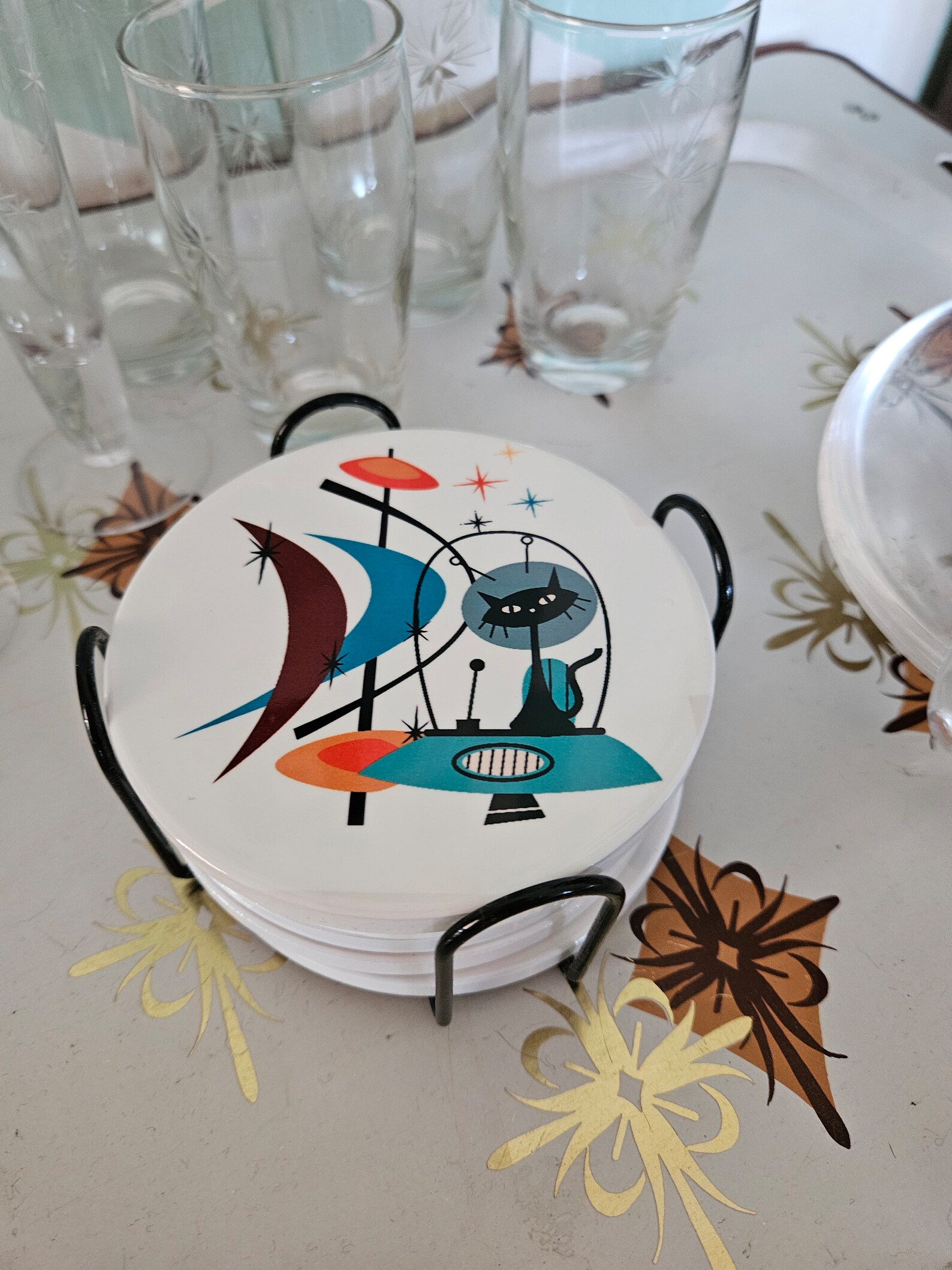 Atomic MCM Space Cat Coasters - Set of 6 - Etsy