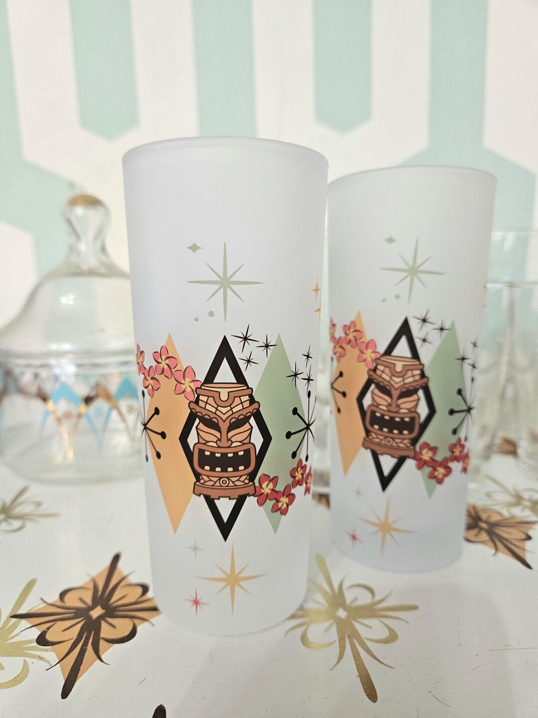 Atomic MCM Tiki 10oz Collins Cocktail Glasses - Set of 2 - Etsy