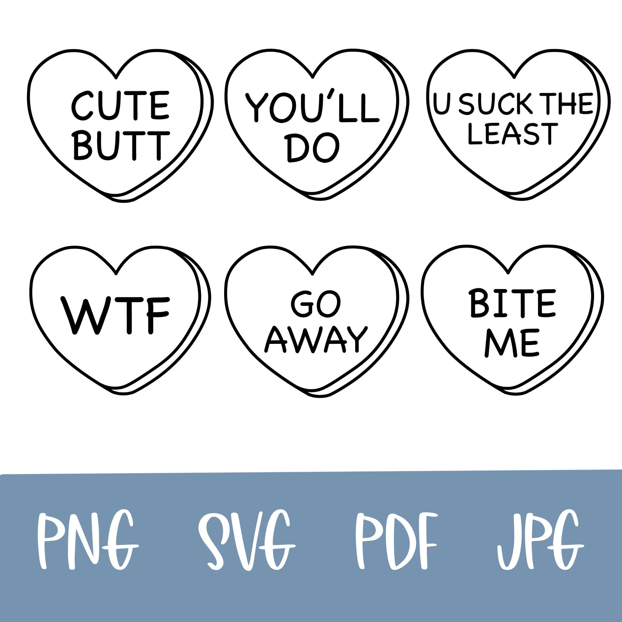 Funny Candy Hearts SVG Bundle, Valentine Clipart, Cut Files for ...