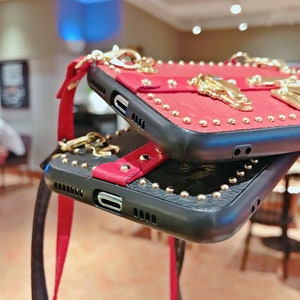 Luxury Leather iPhone Case With Rope Leather Back Cover Wrist Strap ...