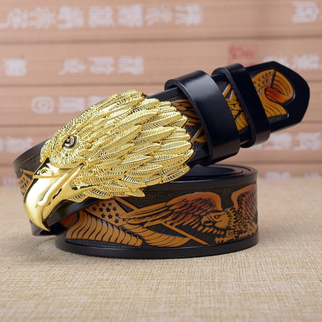 Eagle Head Buckle Belt, American Eagle Belt, Leather Cowhide Embossed ...
