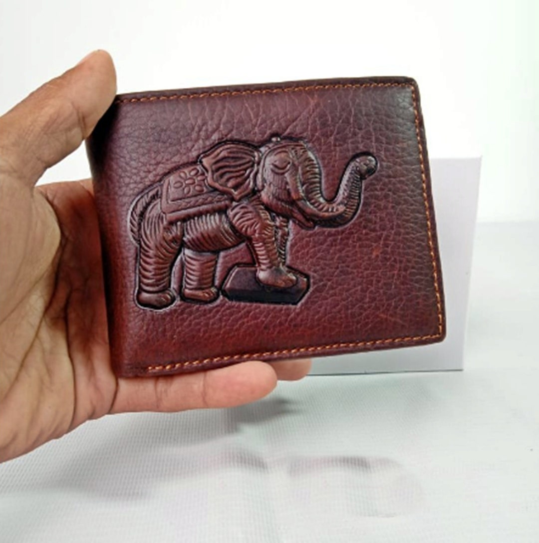 Embossed Elephant Wallet Leather Handmade Men Fire and - Etsy UK