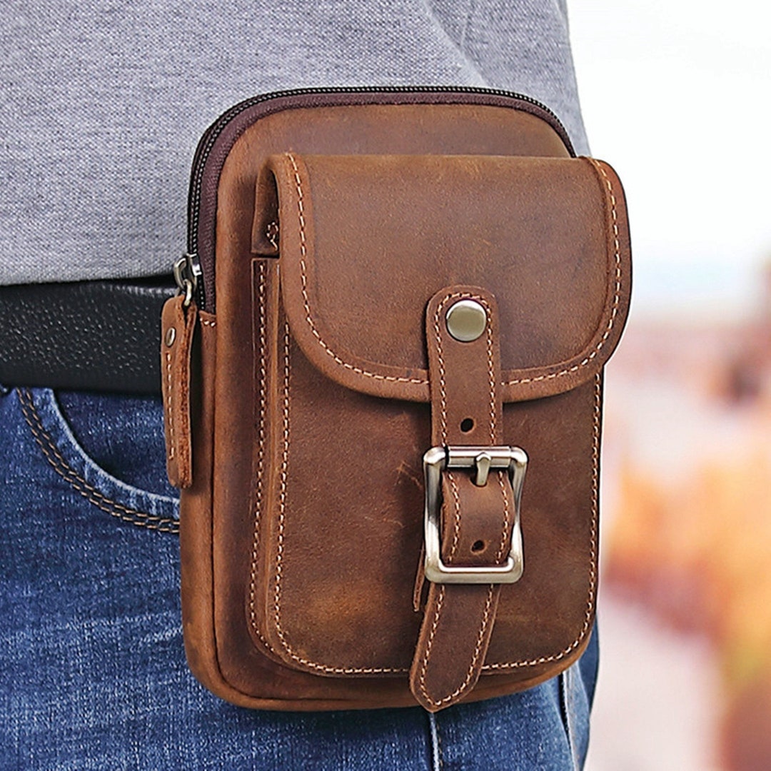 Hanging Belt Bags Men Leather Waist Bag Can Wear on Belt - Etsy