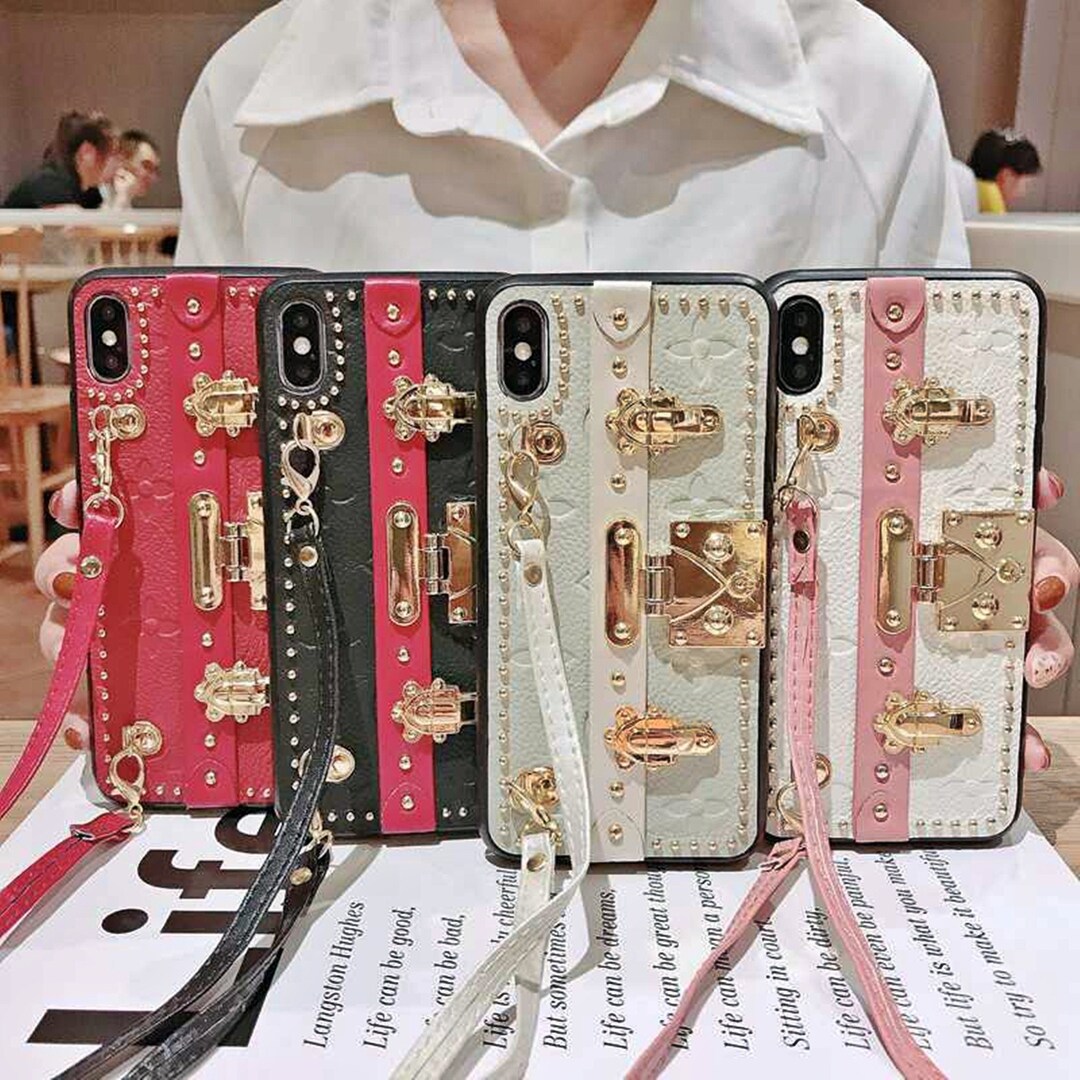 Luxury Leather iPhone Case With Rope Leather Back Cover Wrist Strap ...
