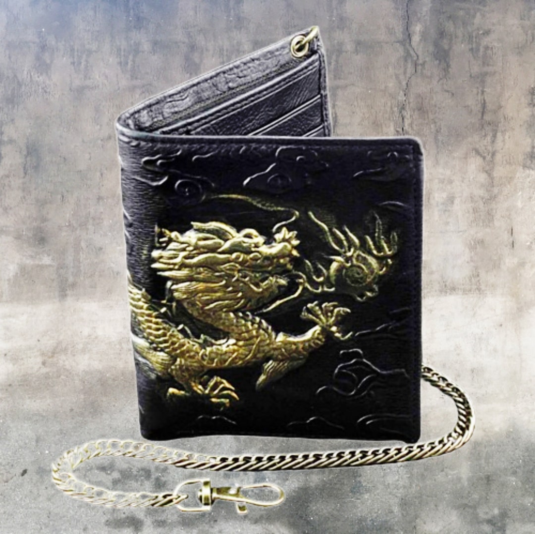 Dragon Wallet, Gold Dragon, Leather Wallet Carved Golden Dragon With ...