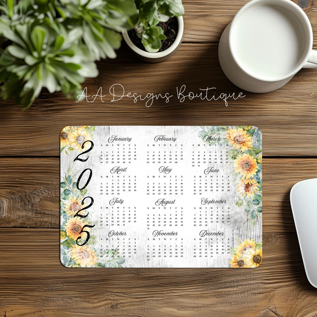 2025 Sunflower Flower Calendar Floral Months Yearly Mousepad Desktop ...